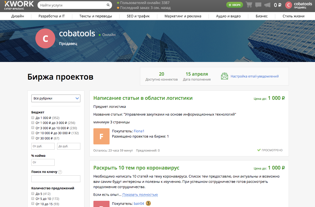 Kwork. Обзор на Kwork, отзывы, цены | Coba.Tools